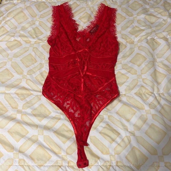 Tops | Red Lace Bodysuit | Poshmark